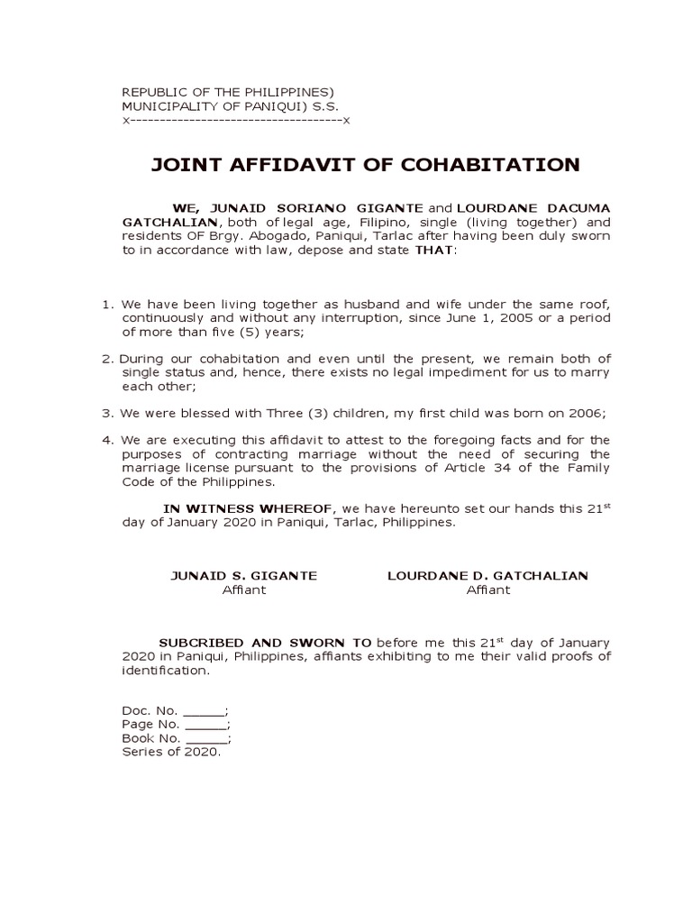 Affidavit of Cohabitation | PDF