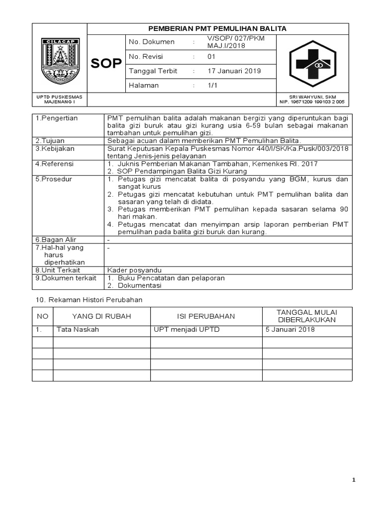 SOP Pemberian PMT Pemulihan | PDF