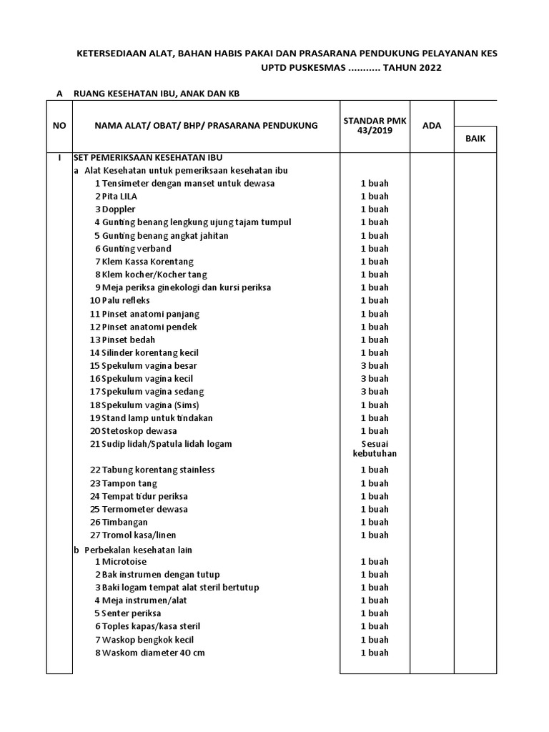 Ketersediaan Alat Obat BHP | PDF