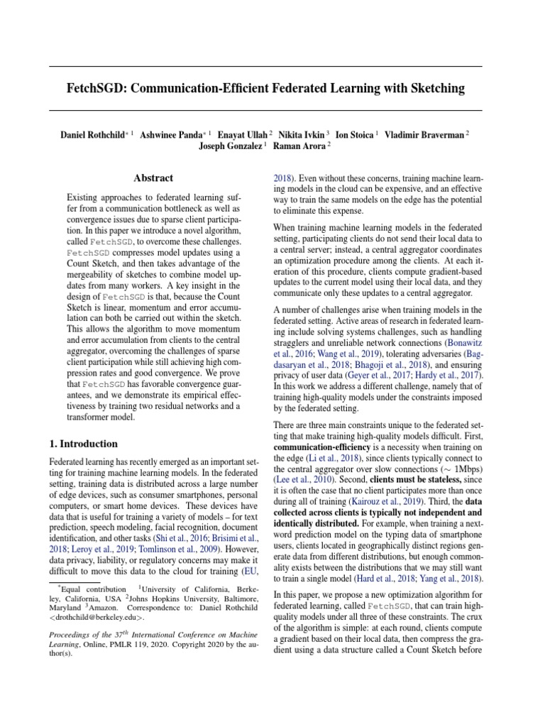 带有草图的联邦学习高效通信Fetchsgd Communication-efficient federated learning with sketching | PDF ...