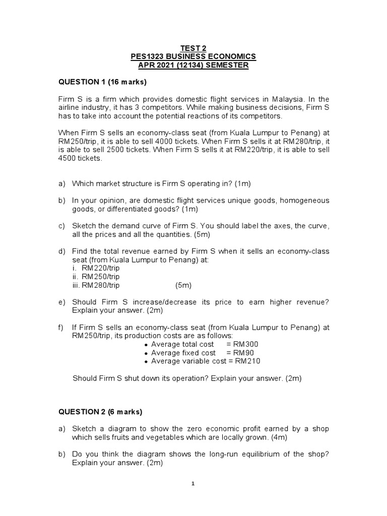Test 2 (Set C) | PDF | Profit (Economics) | Demand
