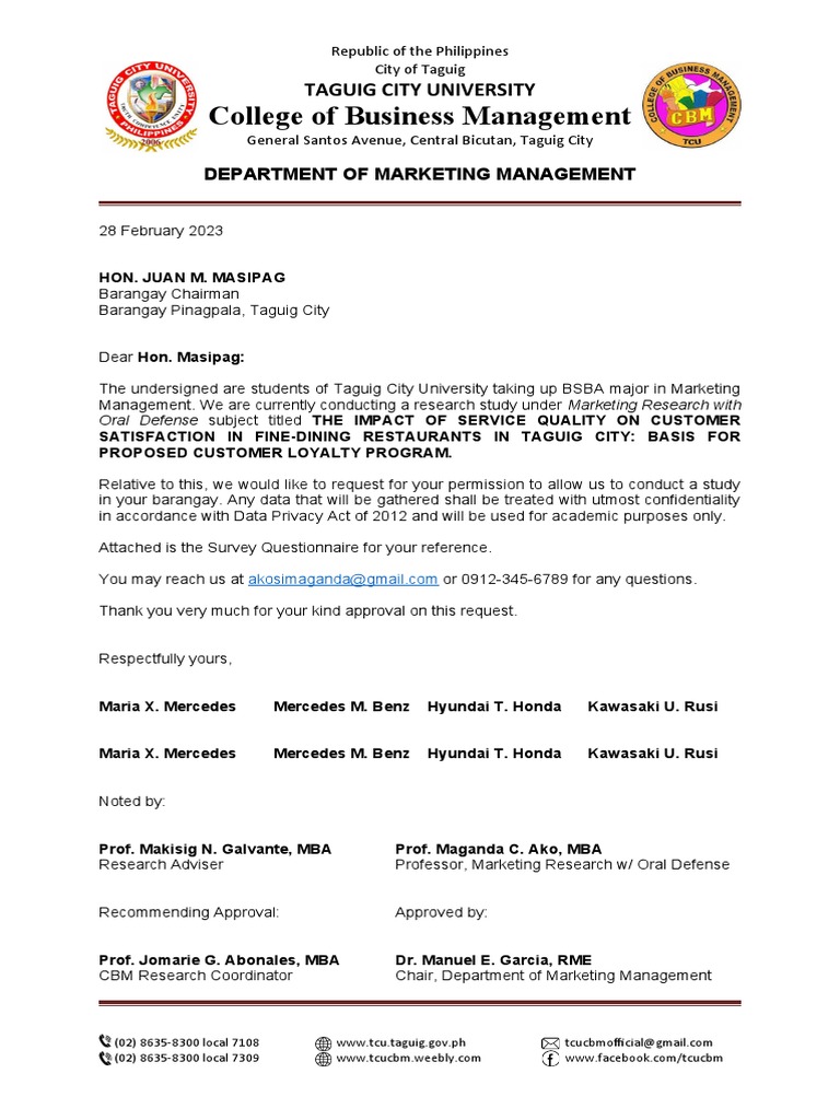 Letter of Request To Conduct Surveys | PDF