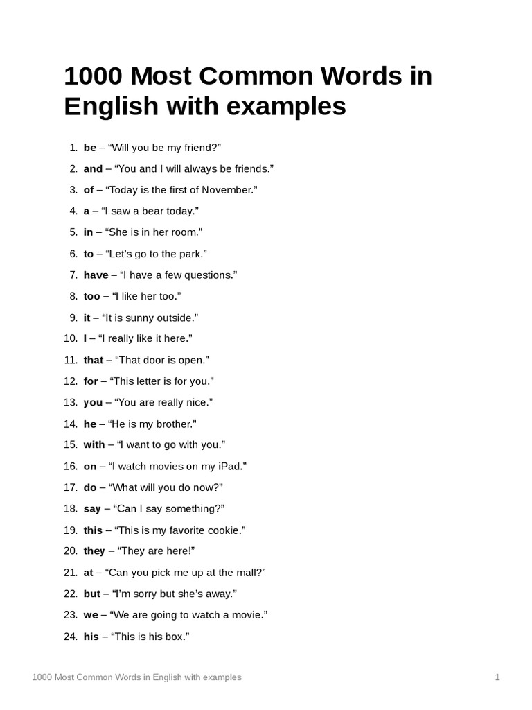 1000 Common English Words with Examples | PDF | English Language