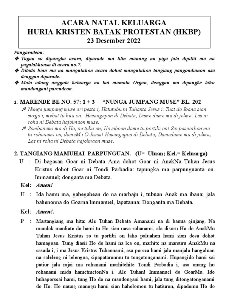 Acara Natal Keluarga 2022 Bhs Batak - Koreksi | PDF