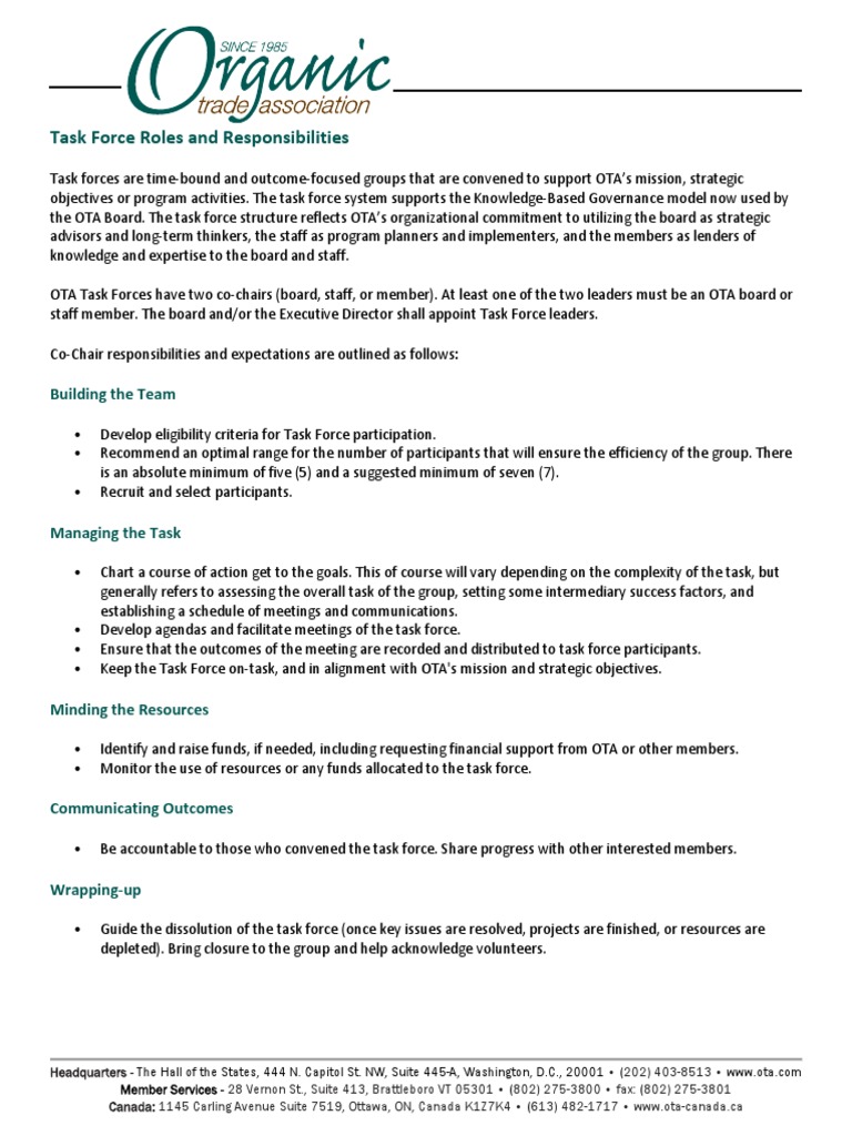 Task Force Roles Responsibilities | PDF | Economies | Business