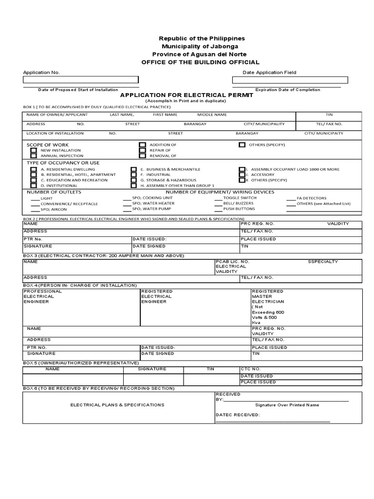 FRONT ELECTRICAL-PERMIT-FORM-FRONT (1) - Edited | Download Free PDF ...