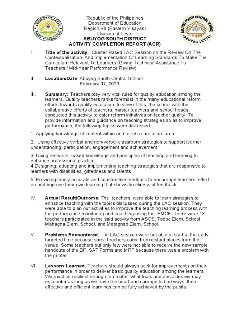 ACR FGD Mid Year Performance ReviewTA Contextualization and Content Knowledge and Pedadogy | PDF ...