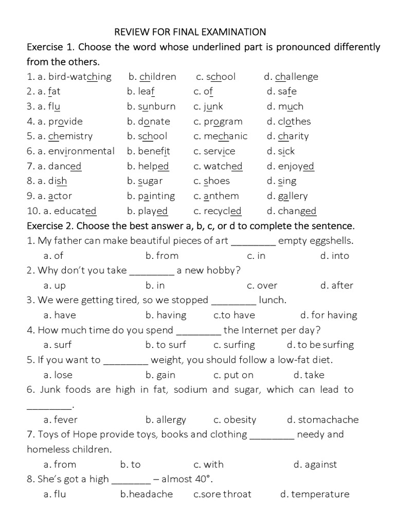 Review For Final Examination - Grade 7 | PDF | Vietnamese Cuisine | Taste