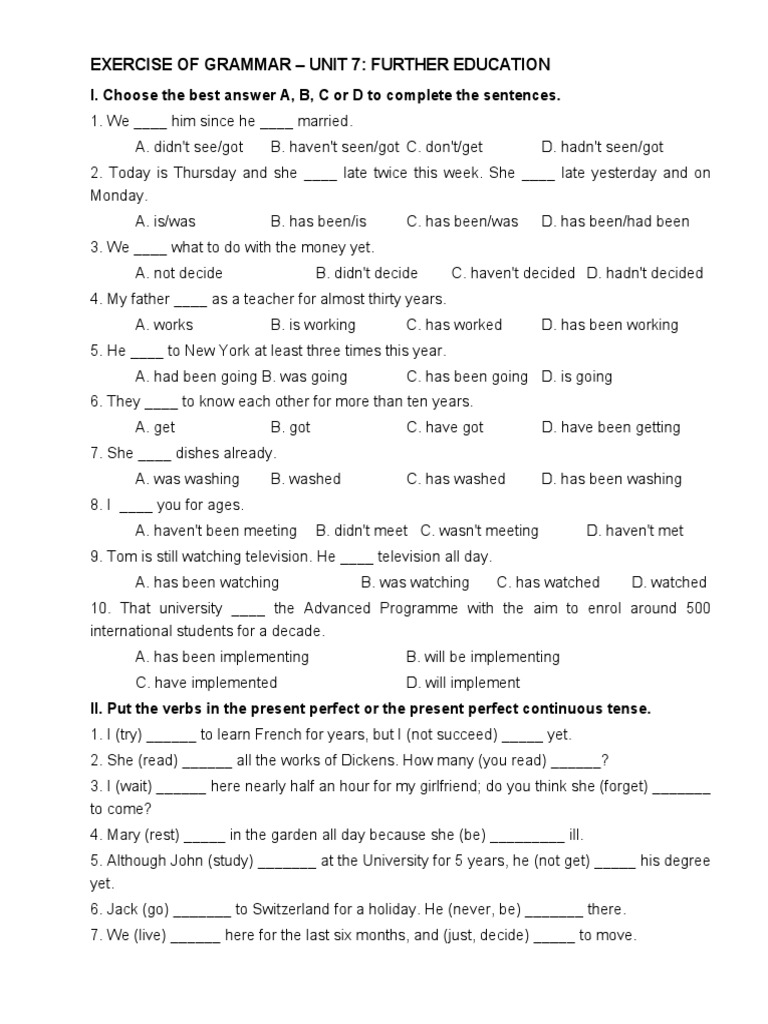 Exercise of Grammar-Unit 7-Grade 11 | PDF | Academic Degree | Master's ...