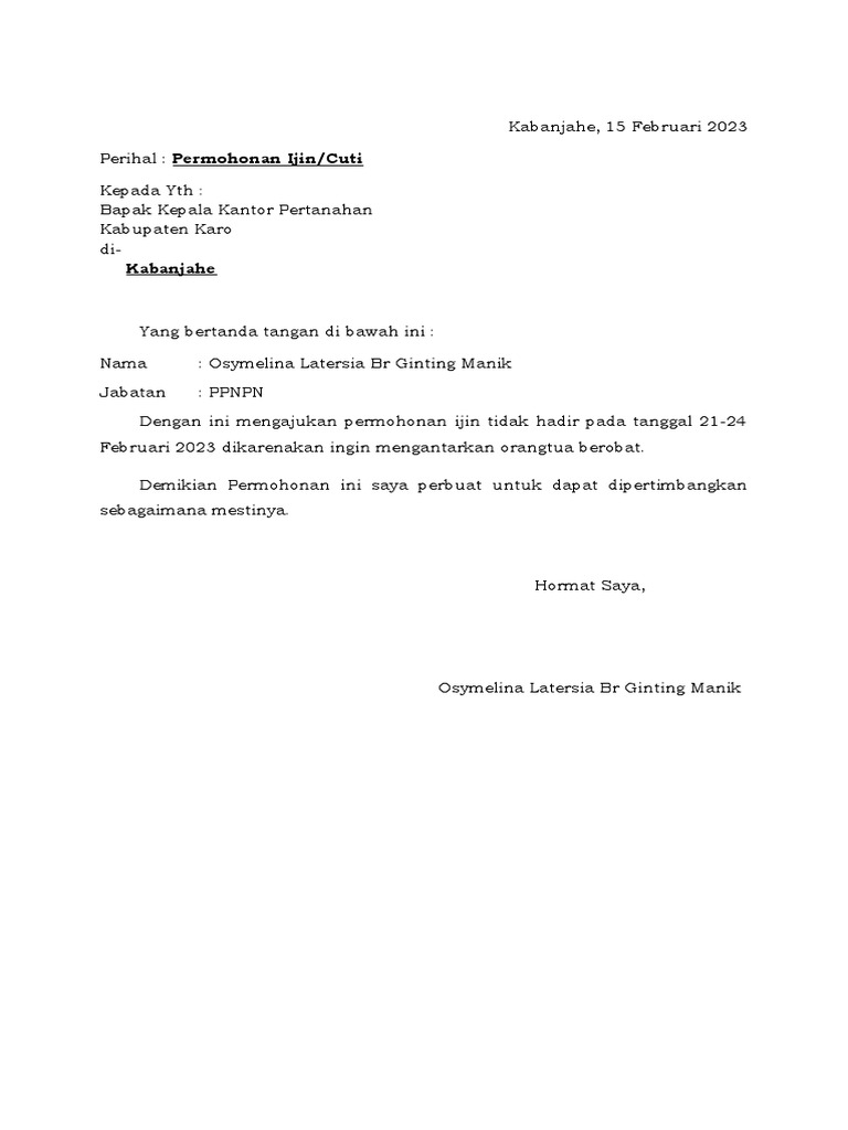 Surat Permohonan Cuti | PDF