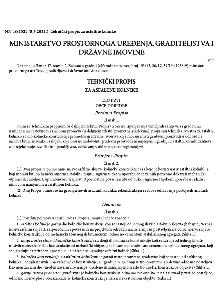 Tehnički Propis Za Asfaltne Kolnike | PDF