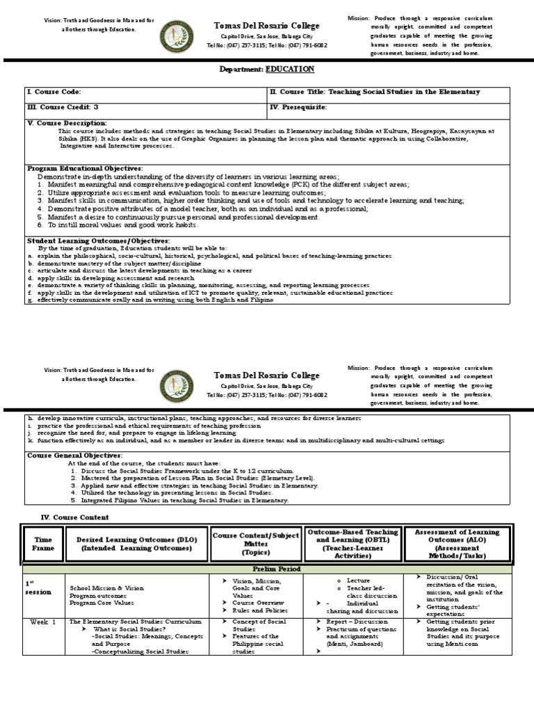 Teaching Social Studies Syllabus Final | Download Free PDF ...