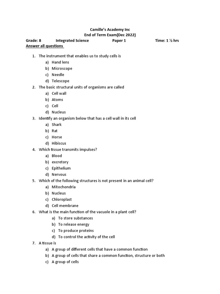 Form 2 Inte-Science Paper 1 | PDF | Flowers | Seed