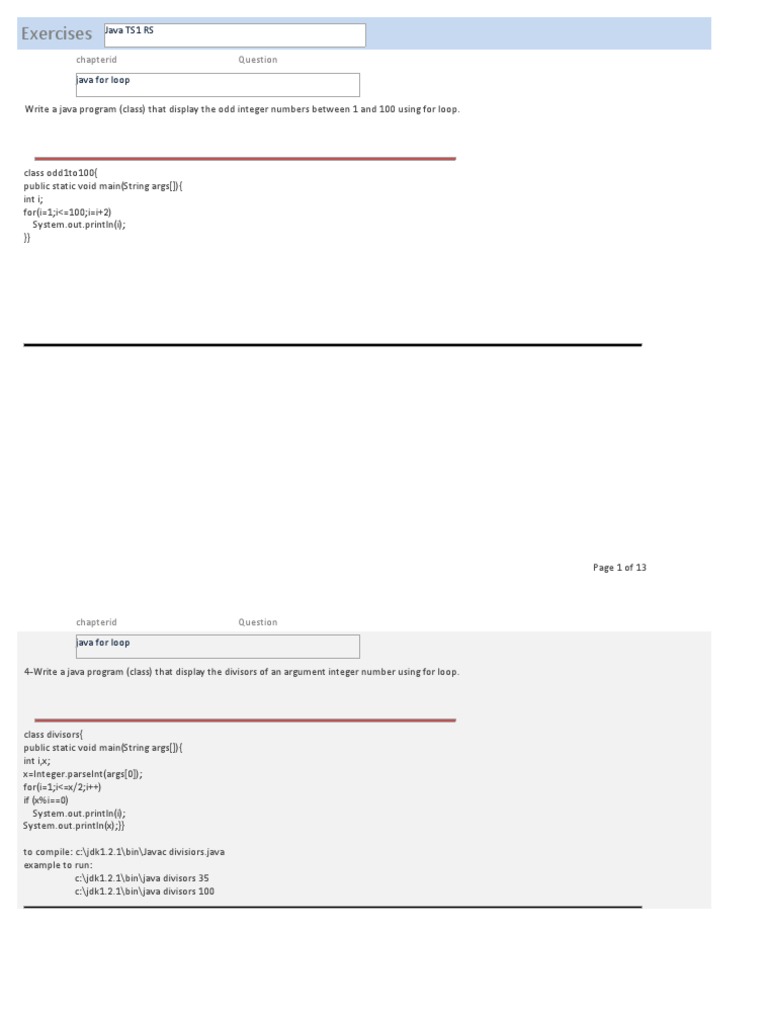 Exercises Pdf Integer Computer Science Java Programming Language