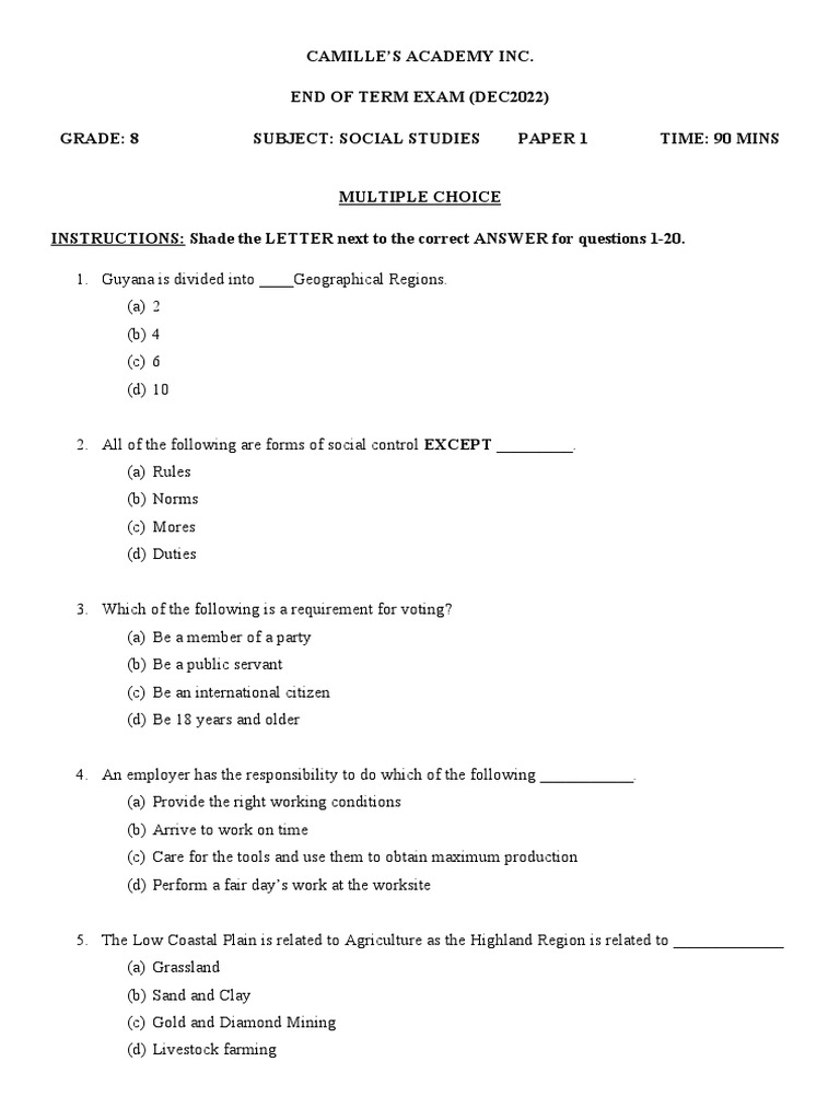 Grade 8 - SS - P1 | PDF