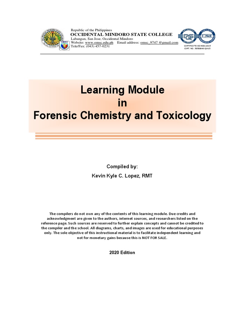 Title Page Edited Forensic Chemistry Toxicology Module Pdf Forensic Science Crimes