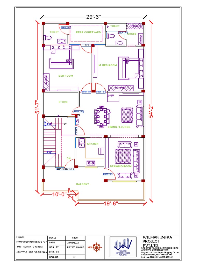 Proposed First Floor Plan for Mr. Suresh Chandra's Residence Showing Room Layouts, Door ...