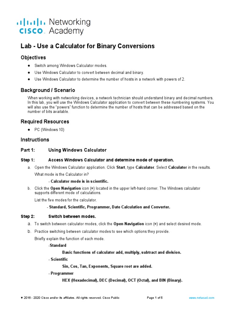 Joshua Castromayor-8.2.7-Lab-Use-a-Calculator-for-Binary-Conversions-Answered | Unduh gratis PDF ...