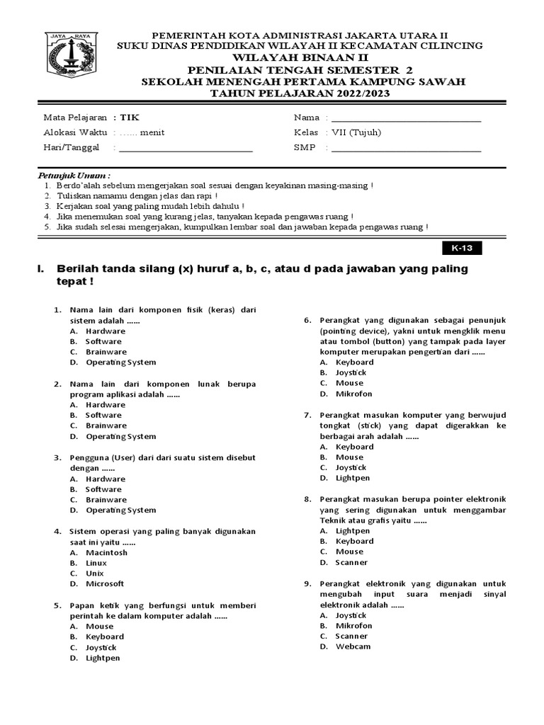 Fixed PTS Genap Kelas 7 Tik Thn. 2022 - Pak Ikhsan | PDF | Komputer