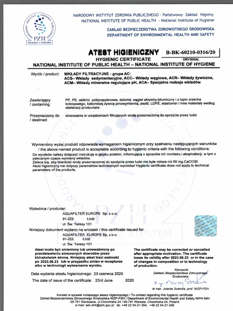 Ulosci Hygienic Certificate | PDF