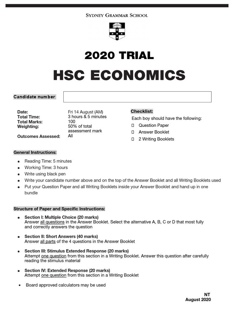 2020 - HSC Economics Trial - Sydney Grammar School | PDF | Government ...