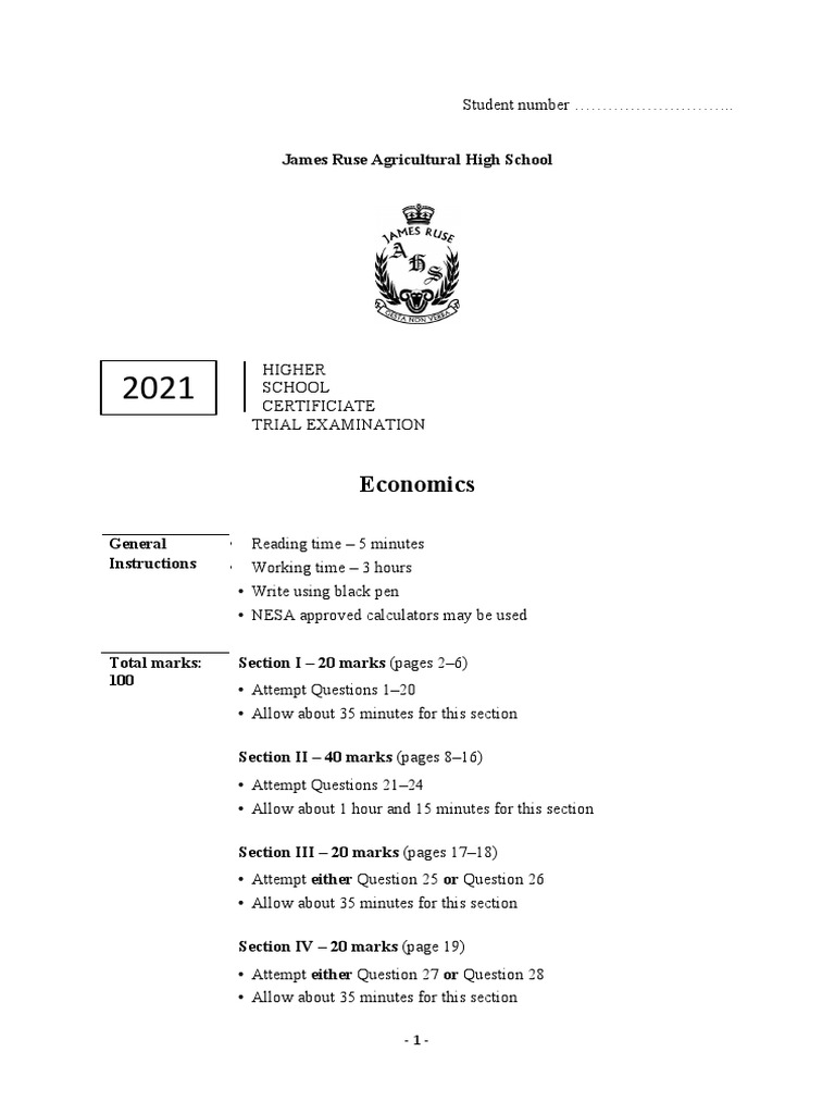 2021 James Ruse HSC Economics Trial (W Solutions) | PDF | Recession ...
