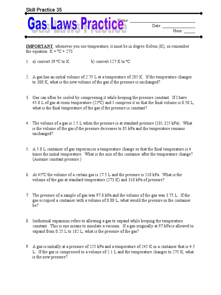 Skill Practice 35-40 Gas Laws | PDF | Gases | Oxygen