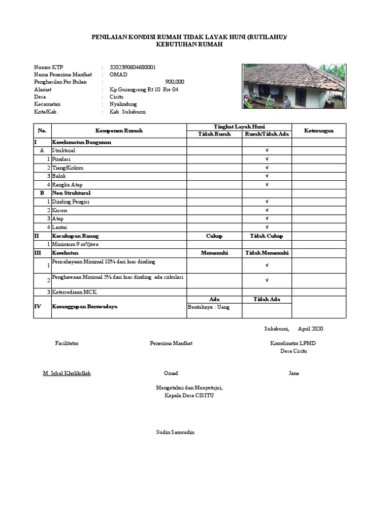 Penilaian Rumah Tidak Layak Huni Desa Cisitu | PDF