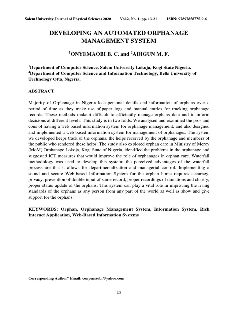 Automated Orphanage Management System | PDF | Databases | Computer ...