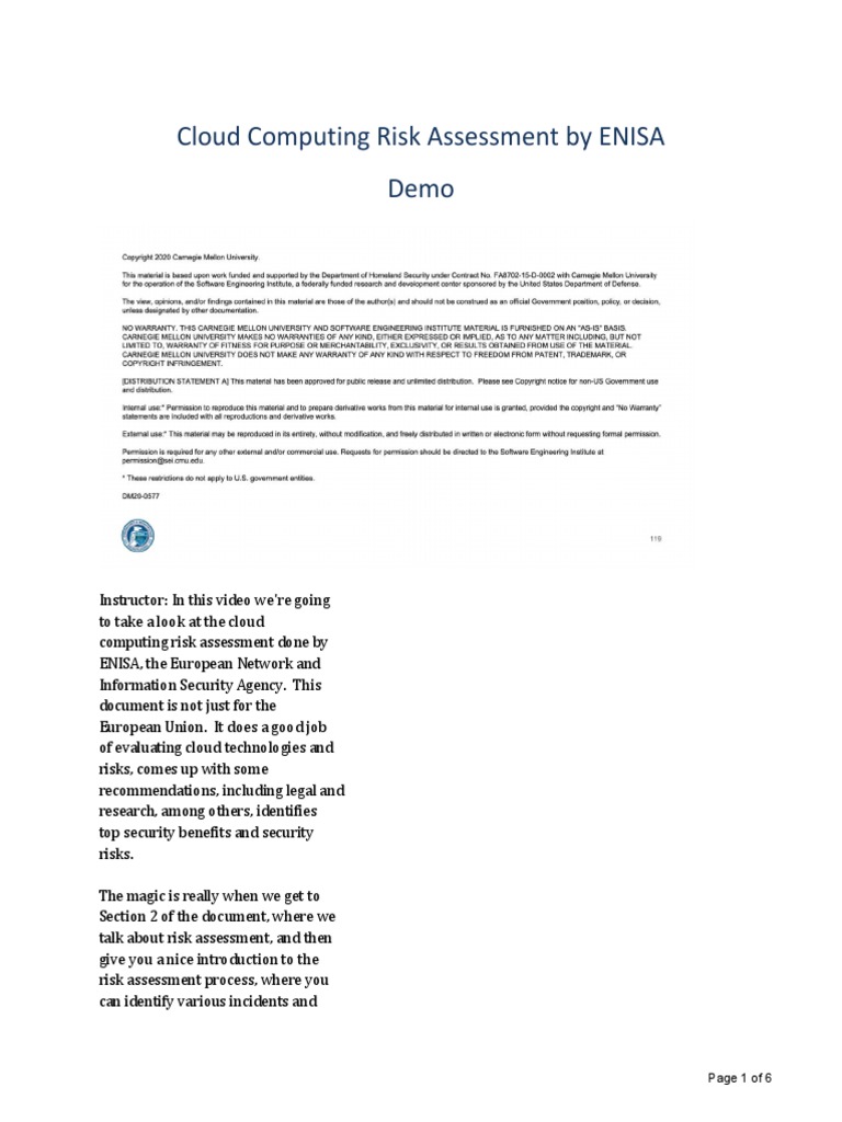 ENISA Cloud Risk Assessment Guide | PDF | Risk | Cloud Computing
