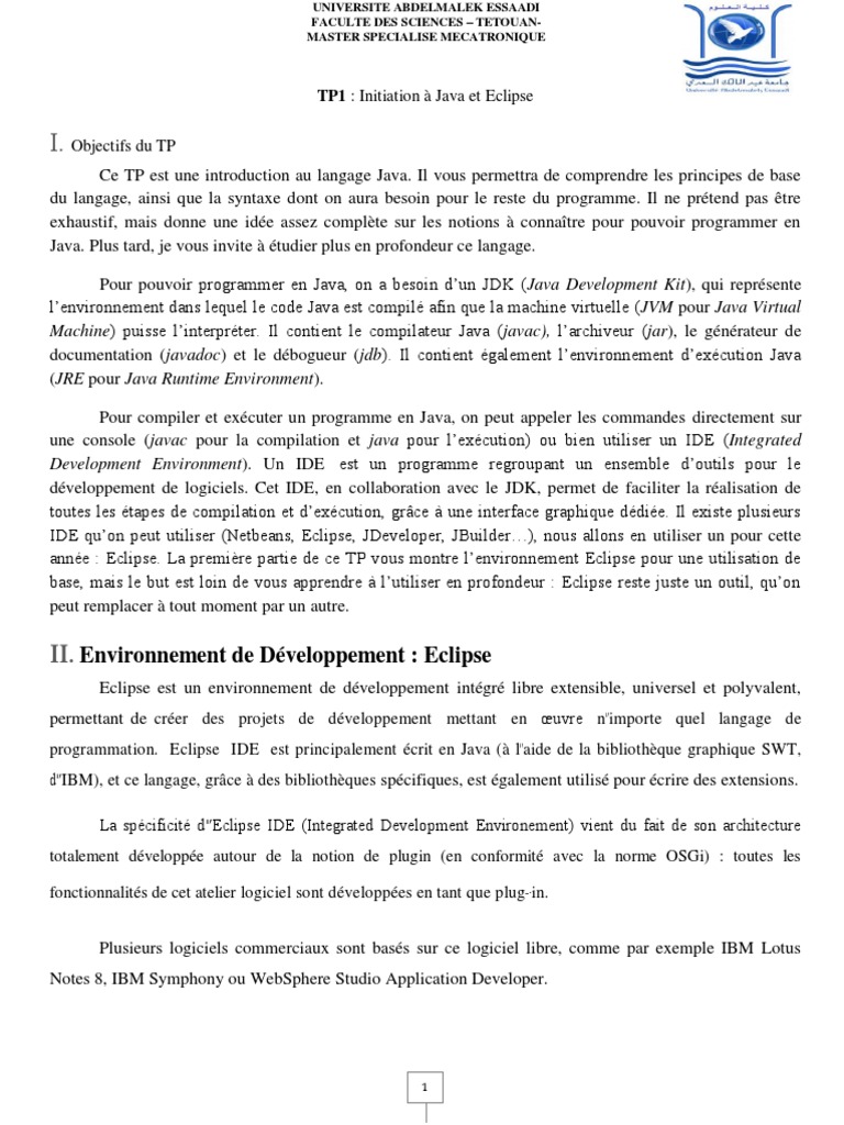 TP1 Java | PDF | Java (Langage de programmation) | Eclipse (Logiciel)