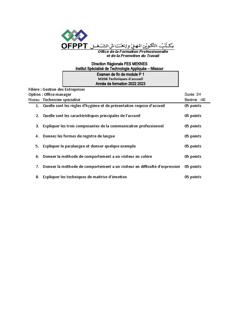 Efm Technique D'accueil | PDF | la communication | Échecs