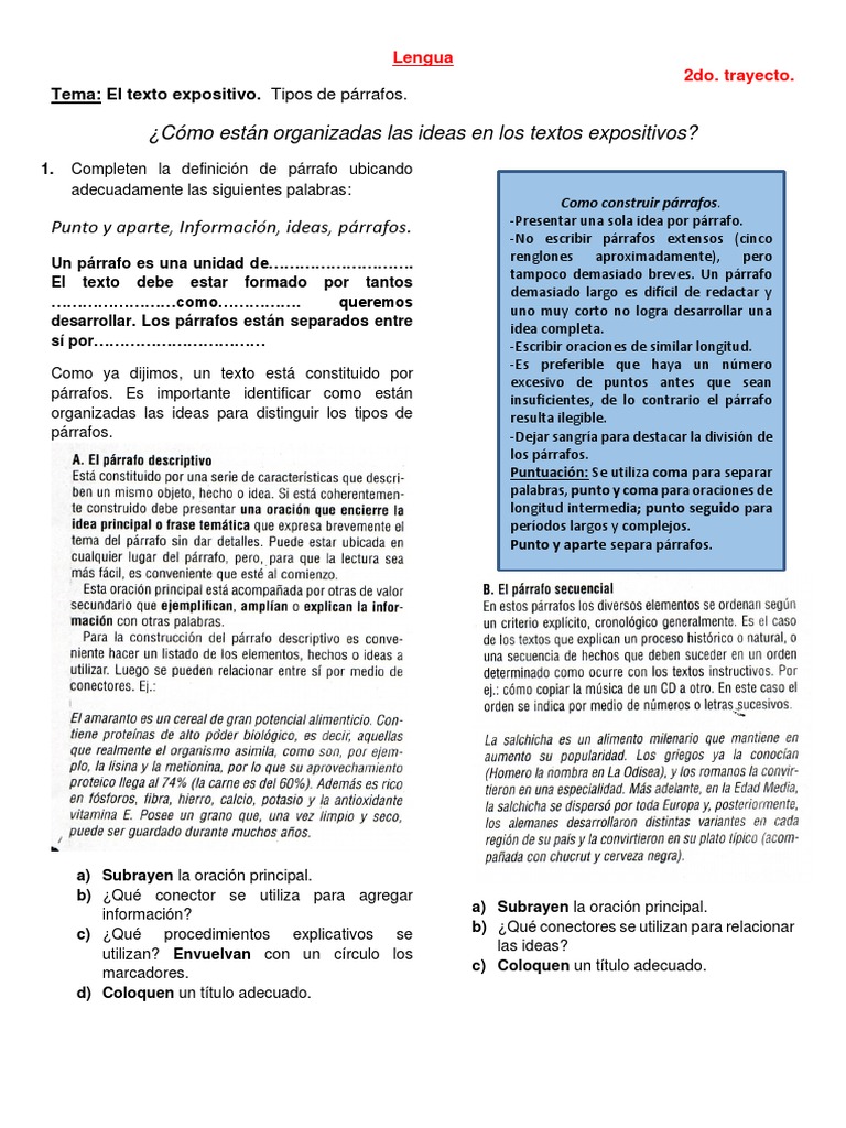 El Texto Expositivo. Tipos de Párrafos. | PDF