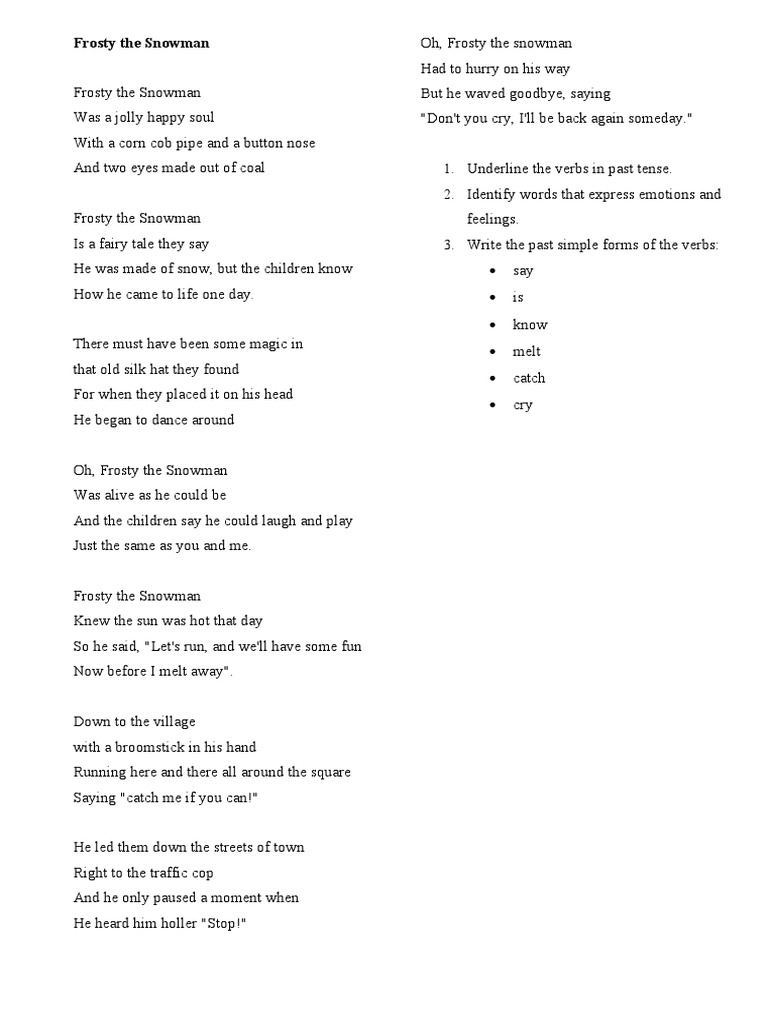 Frosty the Snowman Lyrics and Summary | PDF
