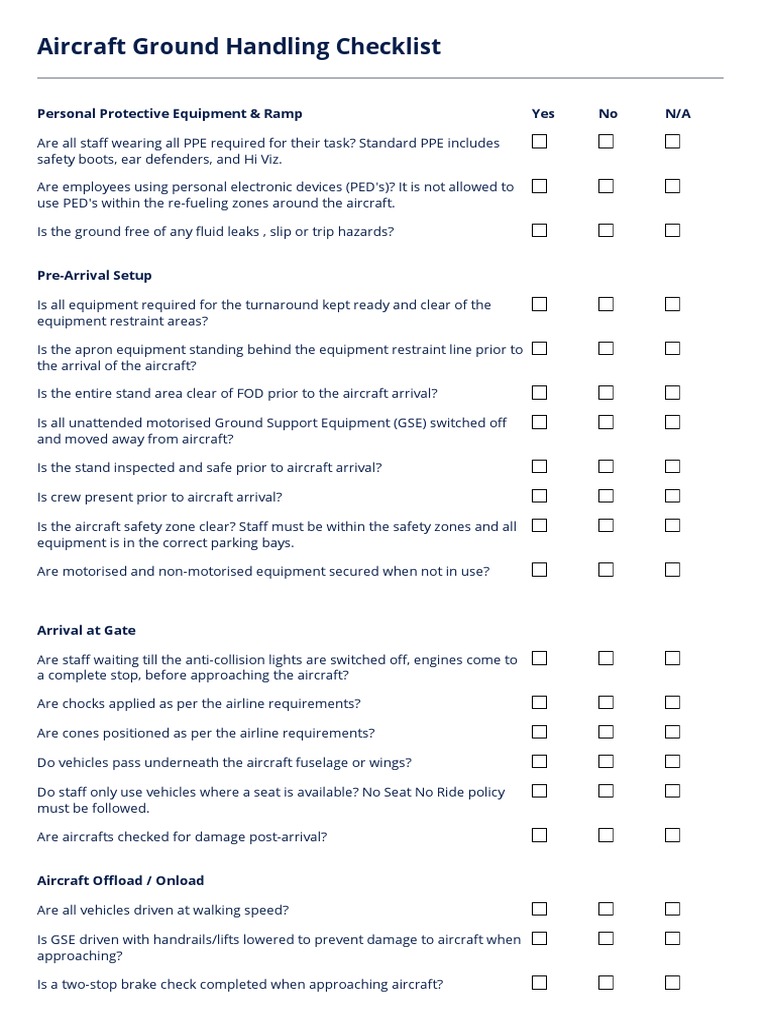 Aircraft Ground Handling Safety Checklist | PDF | Aviation | Manufactured Goods