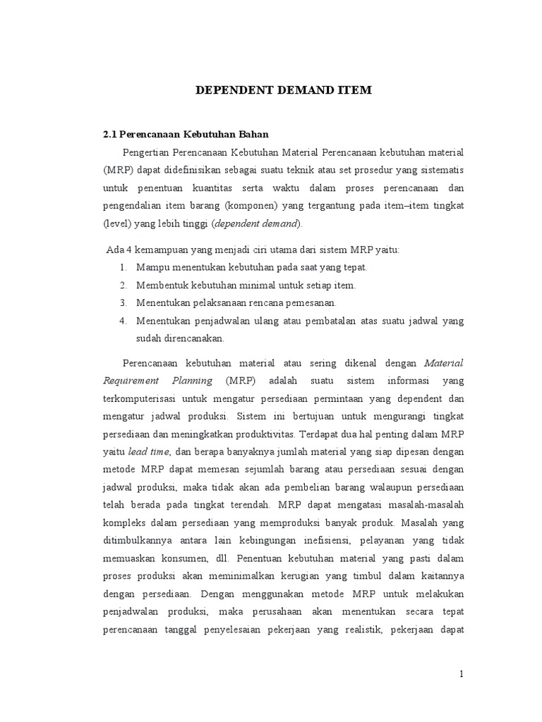 Dependent Demand Item | PDF