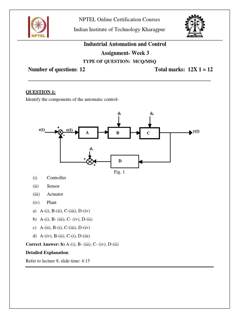 NPTEL Industrial Automation Quiz | PDF | Control Theory | Mechanics