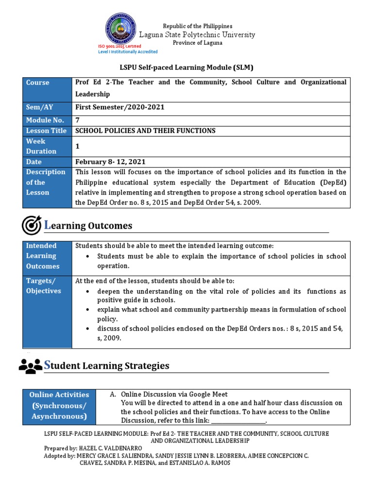 Prof - Ed2 Module 7 | PDF | Teachers | Policy