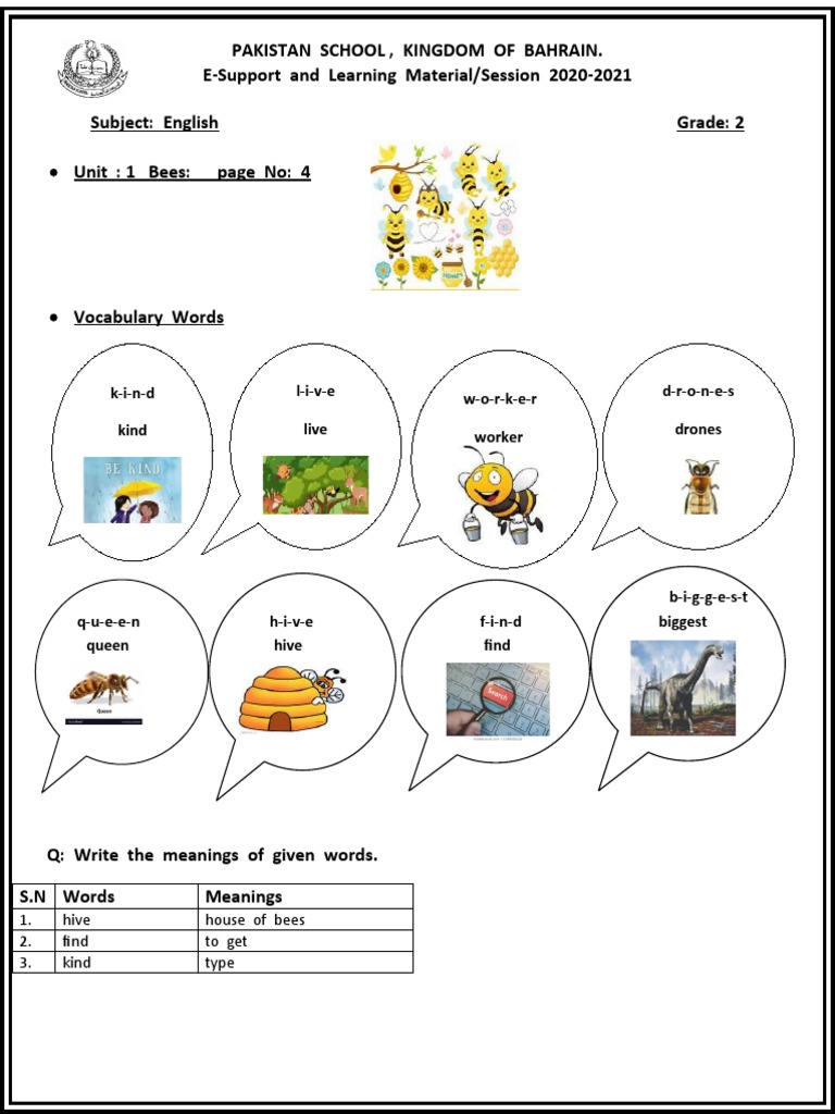 Grade 2 English Learning Material | PDF | Bees | Beehive
