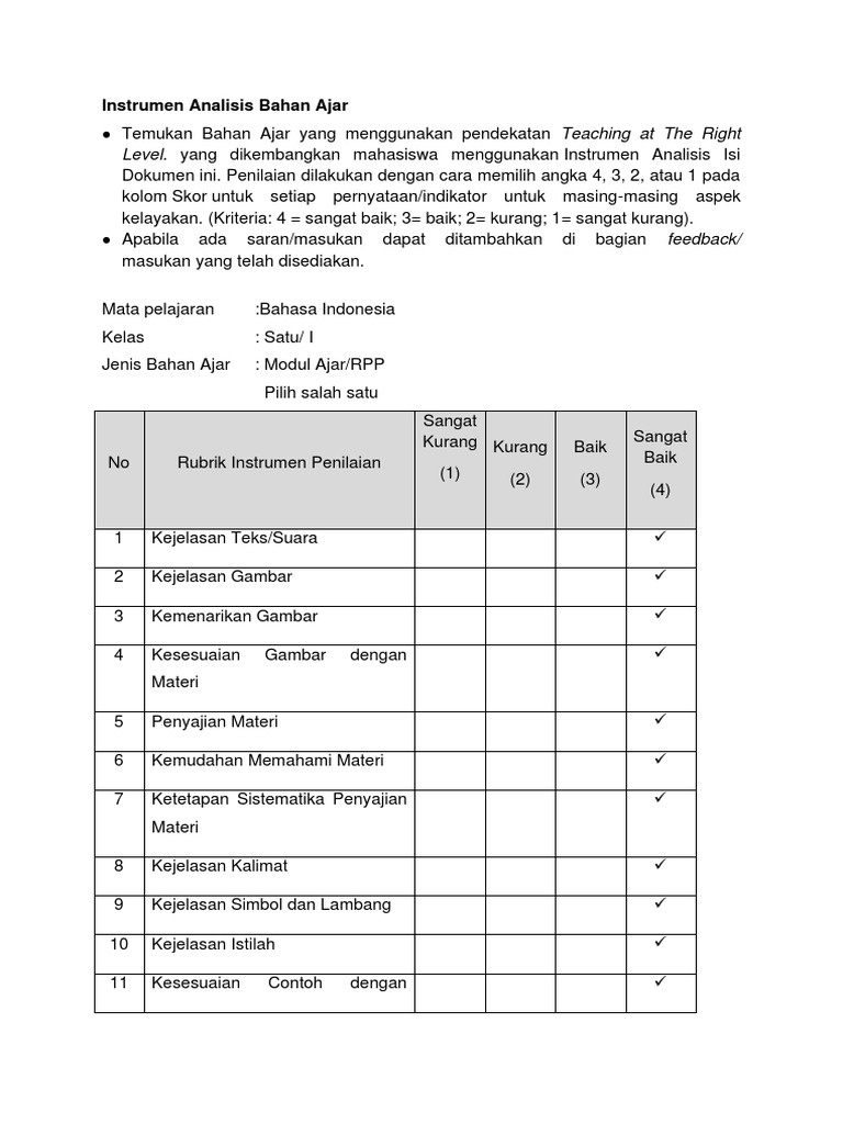 Instrumen Penilaian Bahan Ajar Modul | PDF