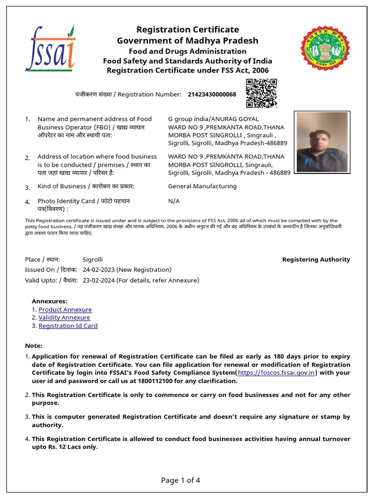 Registration Certificate Government of Madhya Pradesh | PDF