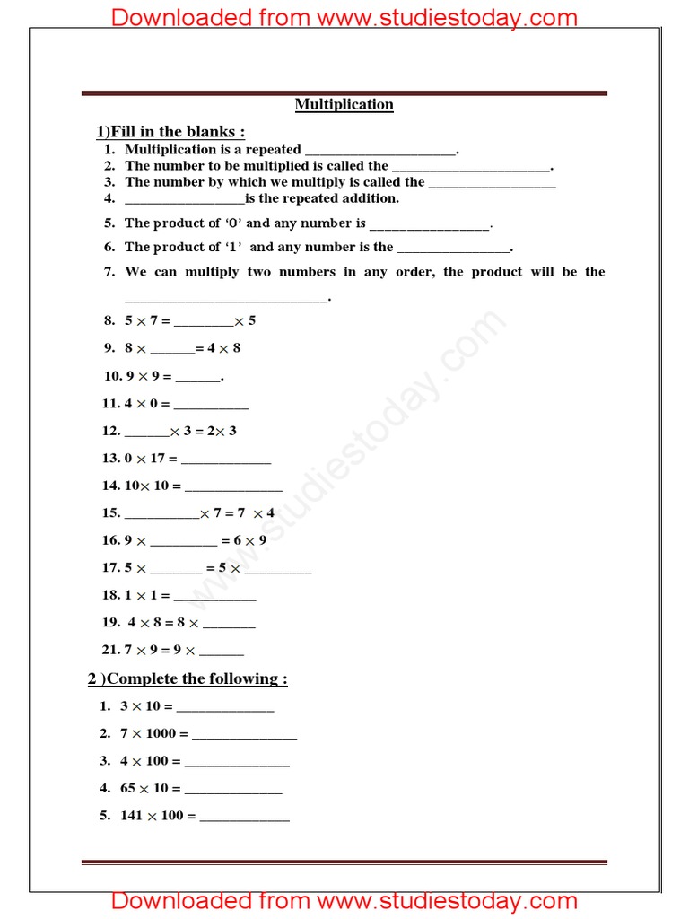 CBSE Class 3 Mathematics - Multiplication 2 | PDF | Multiplication | Mathematical Notation