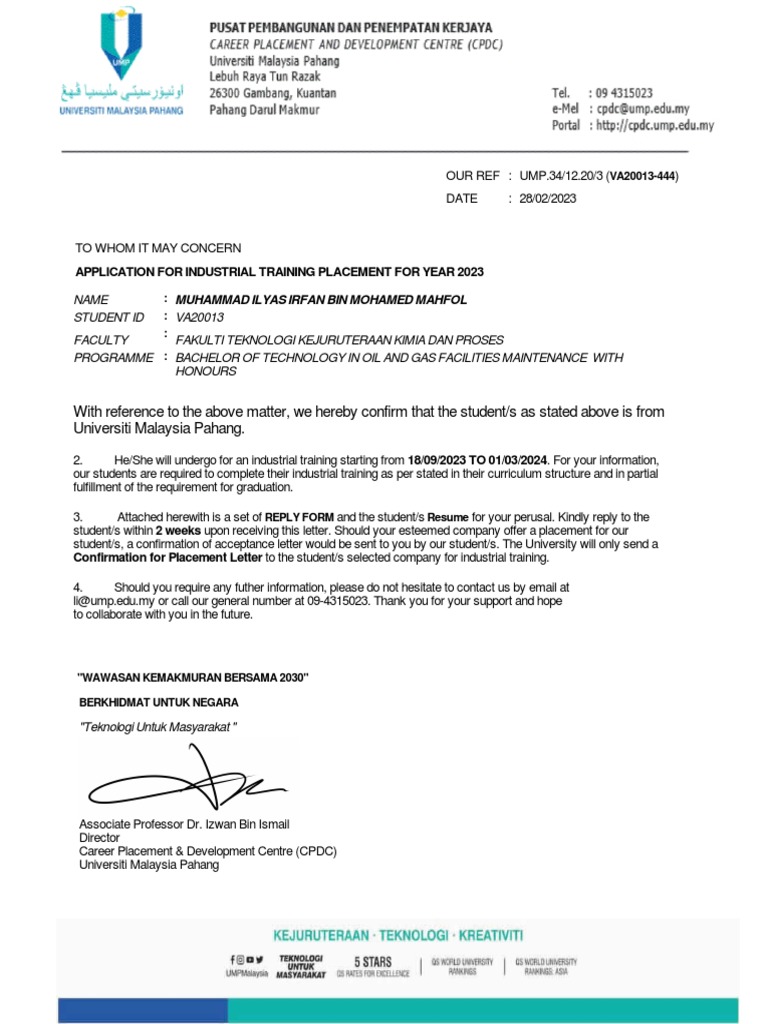 UMP Industrial Training Application 2023 | PDF | Business