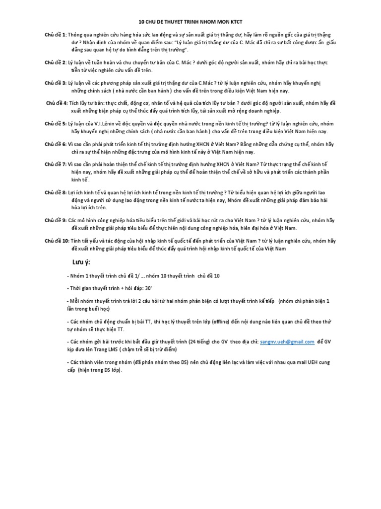10 Chu de Thuyet Trinh Nhom KTCT | PDF