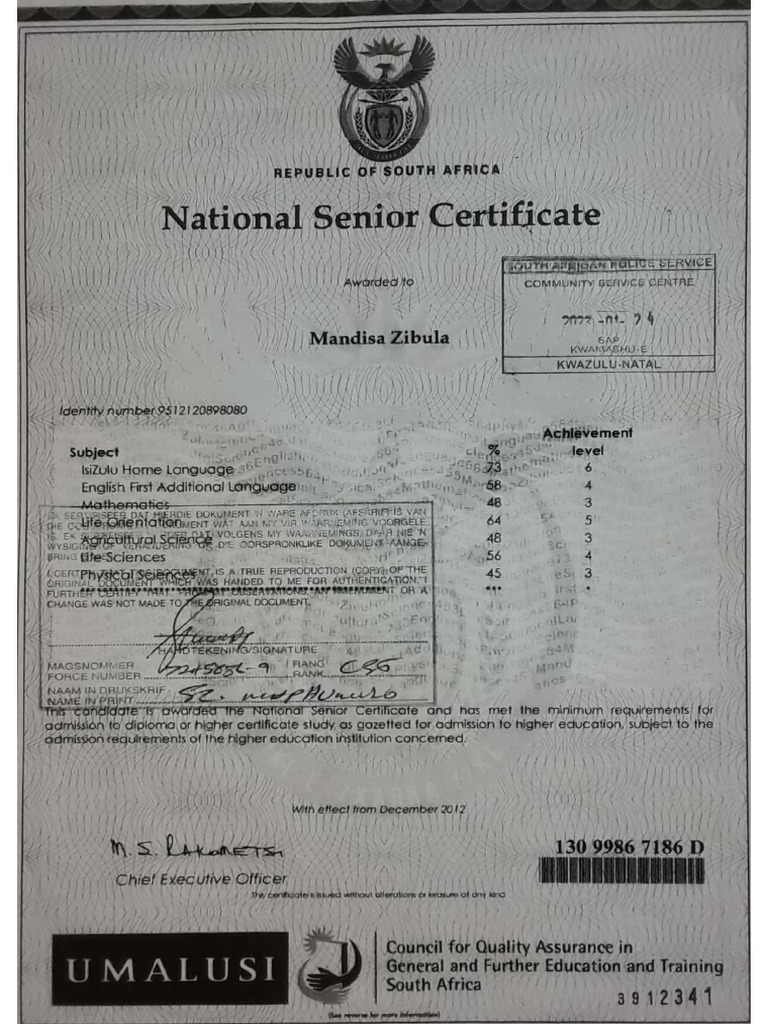 Senior Certificate | PDF