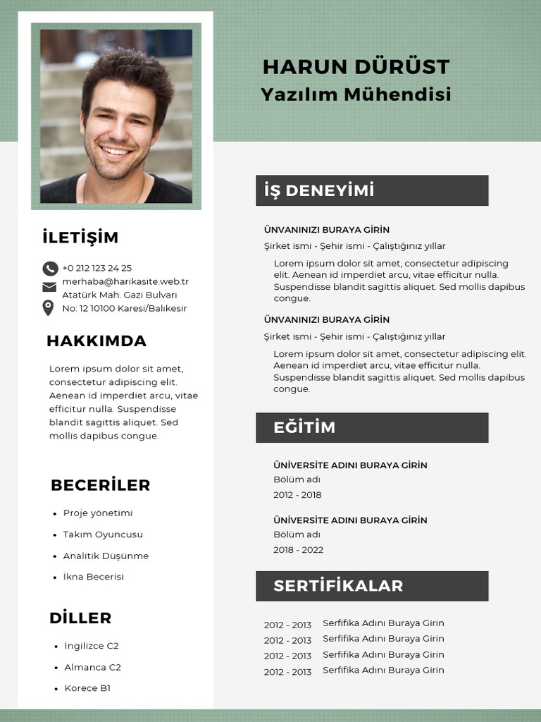 Gri Şık Yazılım Mühendisi CV Özgeçmiş | PDF