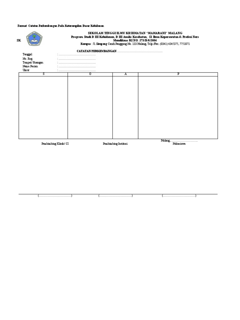 Format Catatan Perkembangan Askeb Soap Pada KDK | PDF