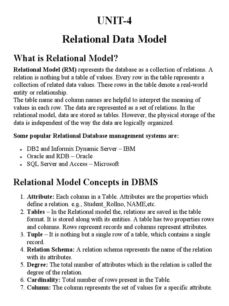DBMS Unit4 | Download Free PDF | Relational Database | Relational Model