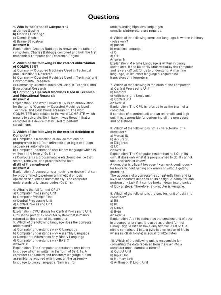Computer Mcq Pdf Computer Data Storage Random Access Memory 9755