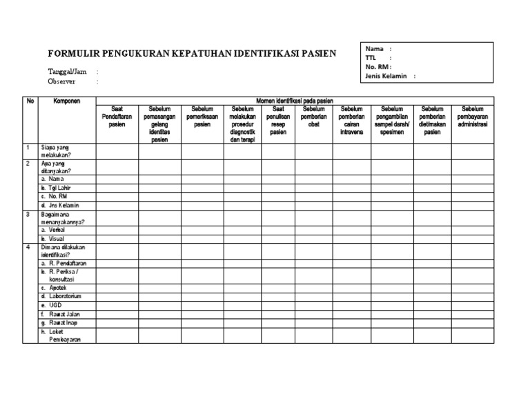 Formulir Pengukuran Kepatuhan Identifikasi Pasien | PDF